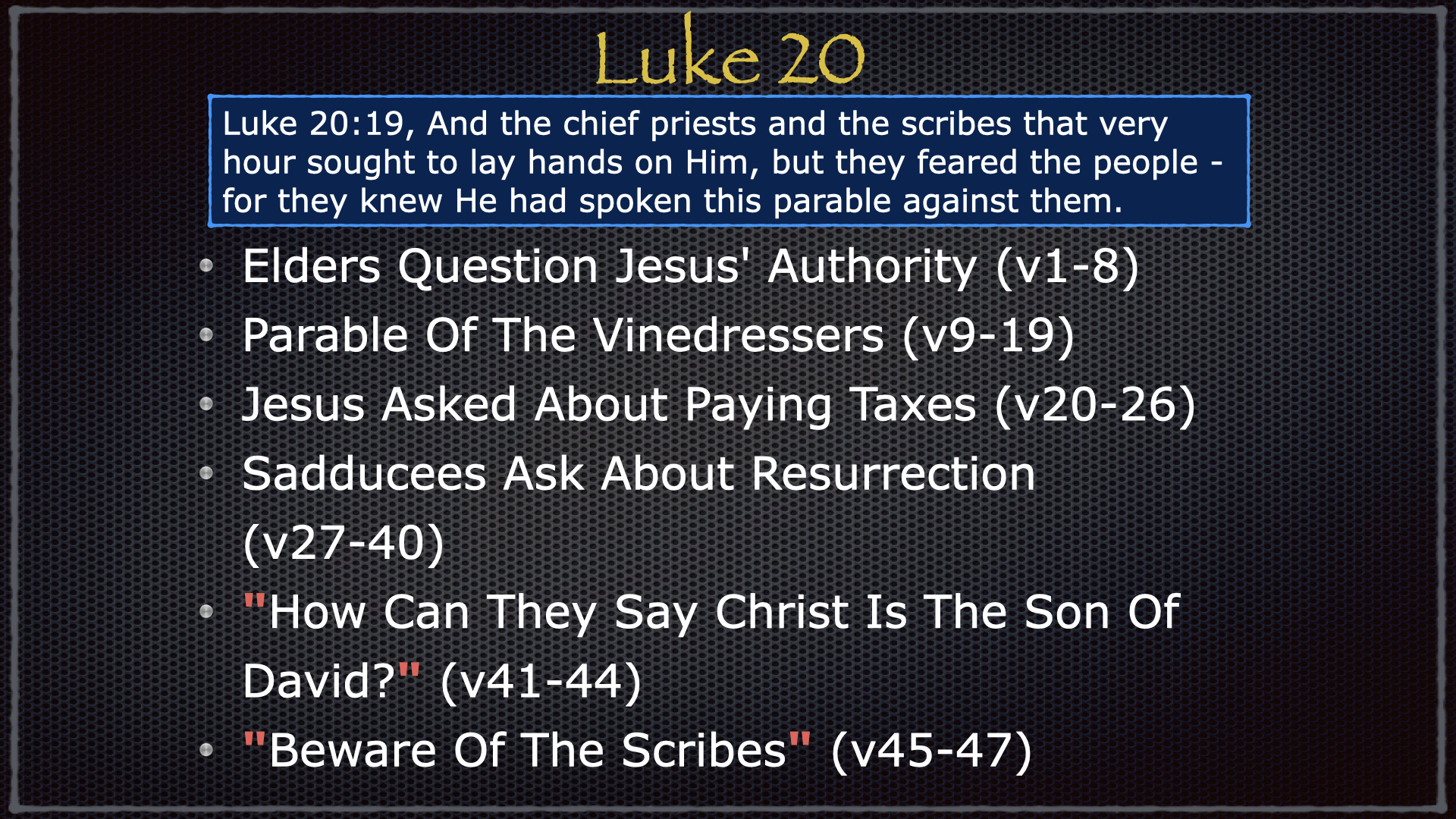 Study Luke 20 on FerventWord